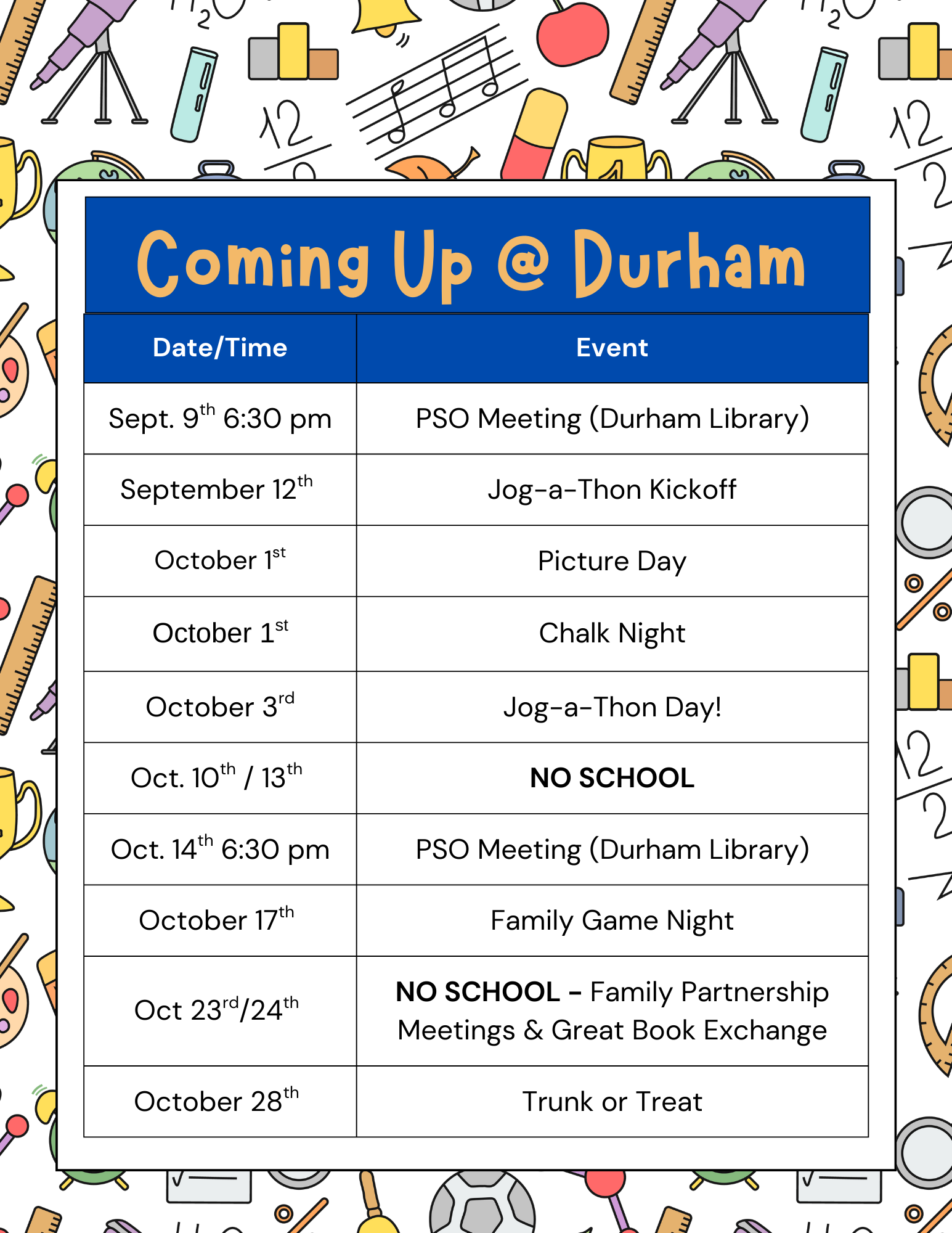 Durham Calendar – Durham Elementary Parent Support Organization